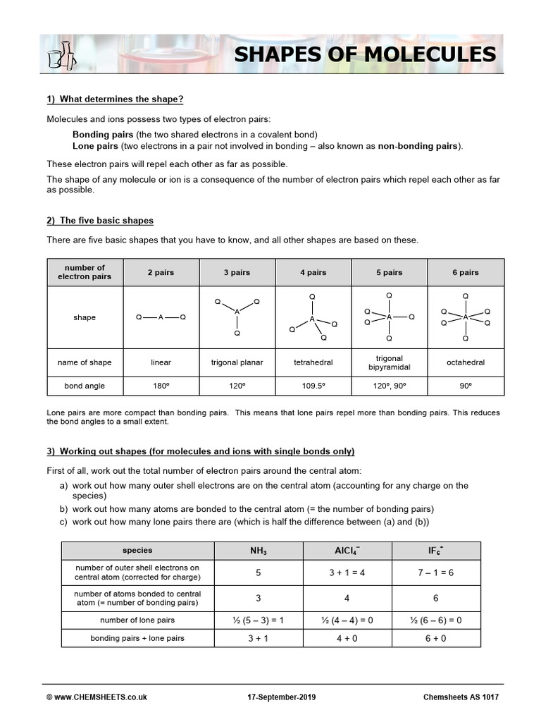 Molecular Shapes and Bond Angles Guide | PDF | Chemical Bond ...