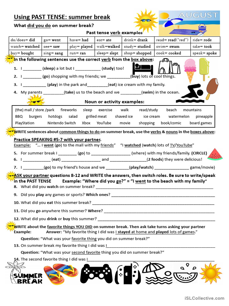What Did You Do On Summer Break - Using Past Simple Tense | PDF | Verb ...