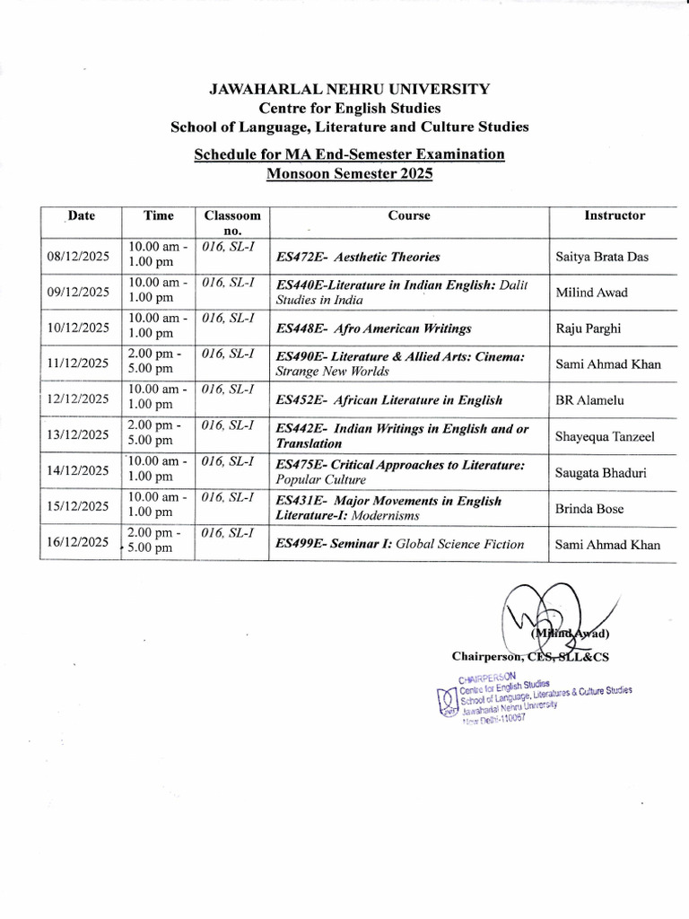 Monsoon 2025 End-Semester Schedule | PDF