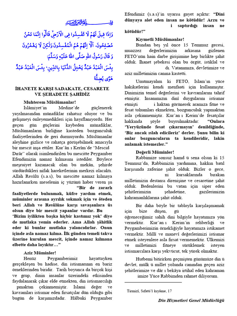 Ihanete Karsi Sadakate Cesareteve Sehadete Sahidiz | PDF