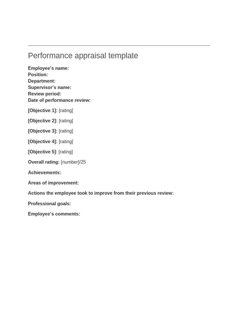 Performance Appraisal Template & Example | PDF | Performance Appraisal ...