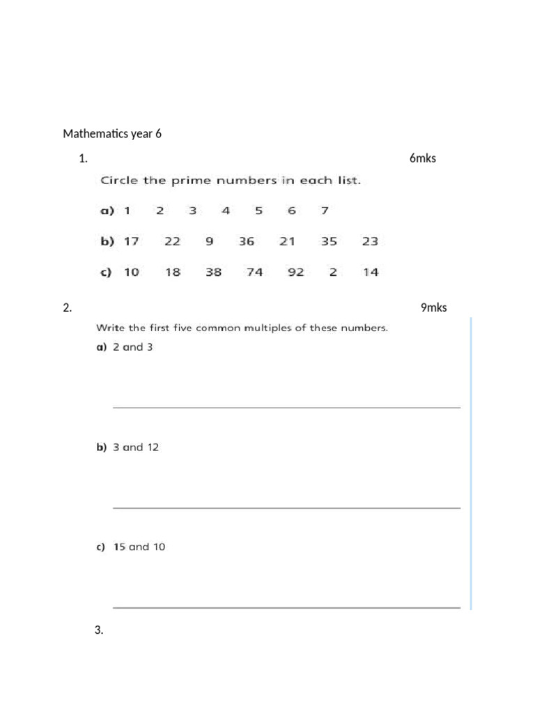 Year 6 Mathematics Practice Questions | PDF