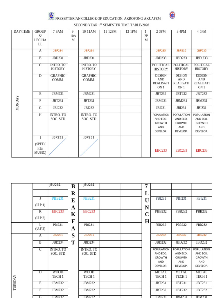 Presbyterian College Timetable 2026 | PDF | Mathematics | Cognition