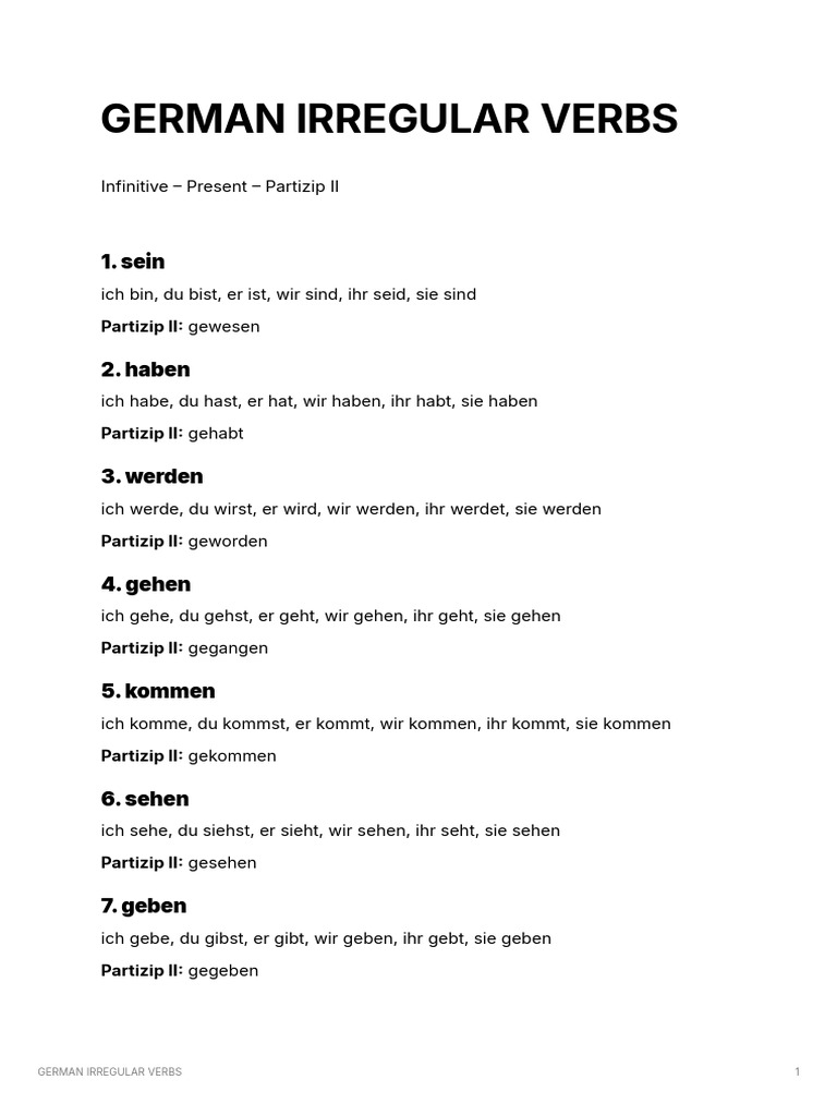 German Irregular Verbs | PDF