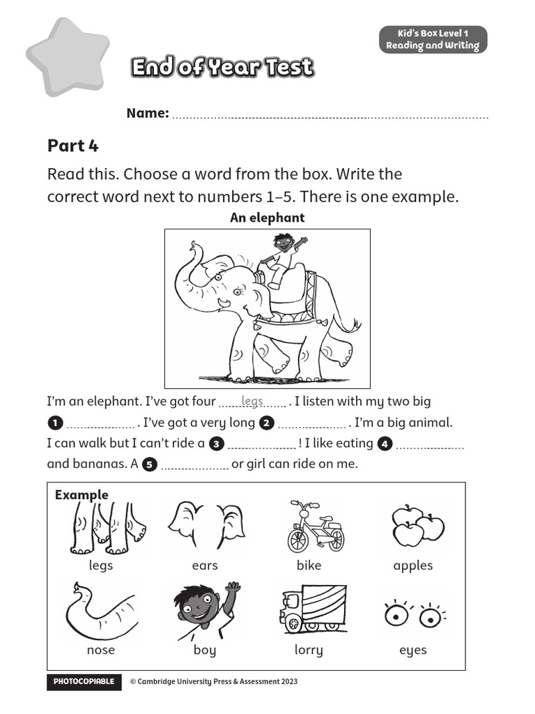 KidsBox Level1 Test Units EOY Reading and Writing 3 | PDF