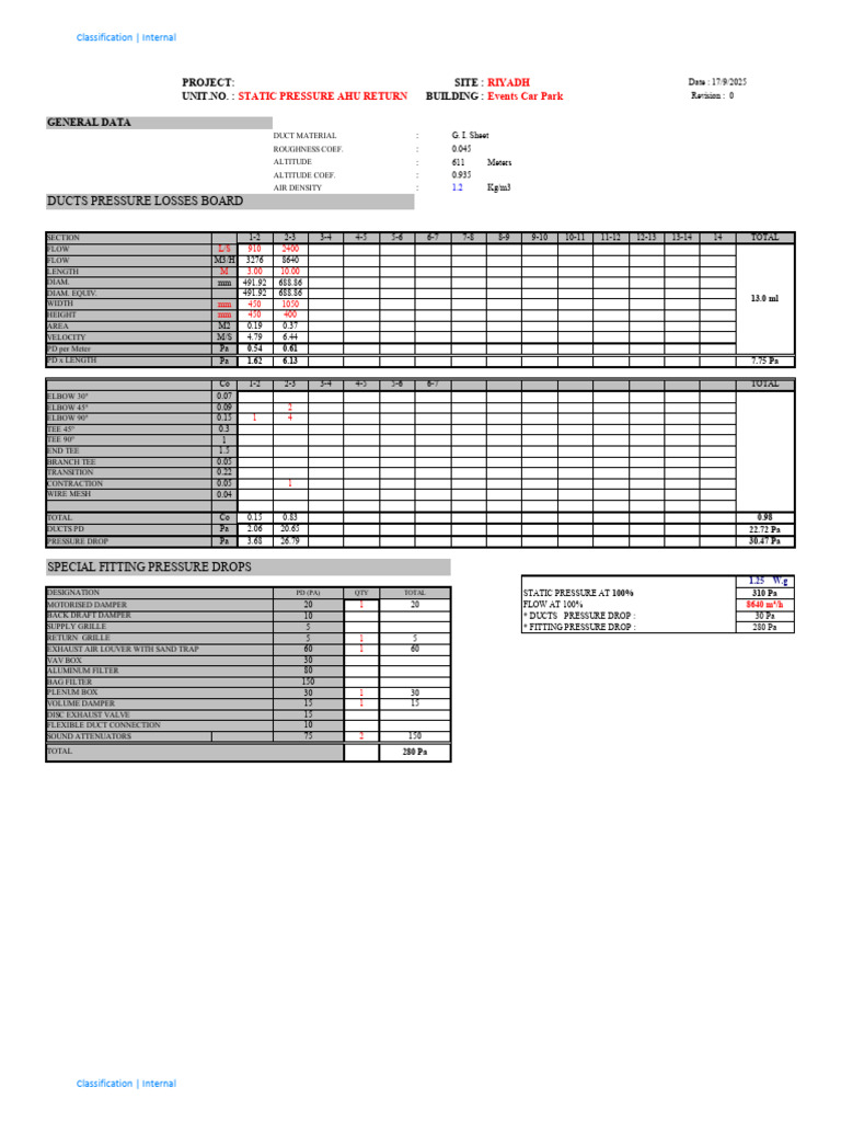FCU STATIC PRESSURE-Return | PDF | Duct (Flow) | Mechanical Engineering