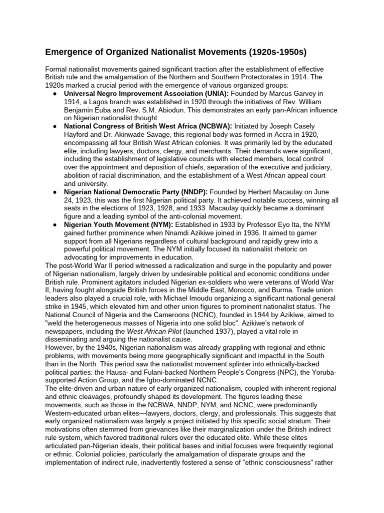 Nigerian Nationalism: Key Movements & Leaders | PDF | Nigeria