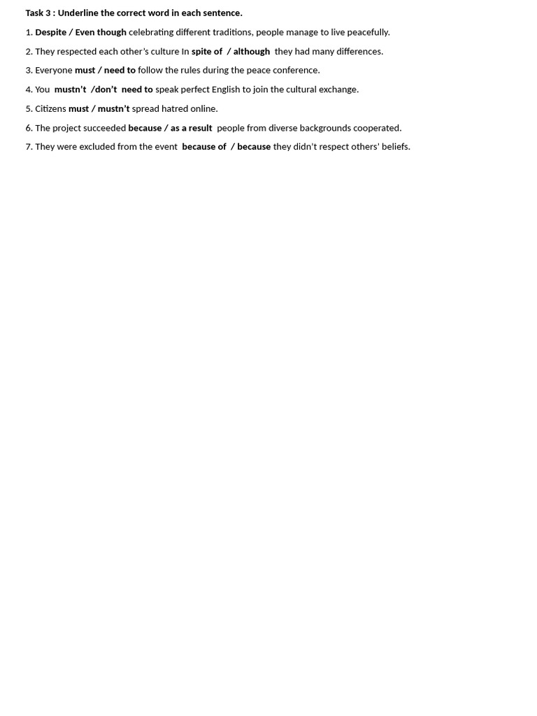 Word Choice Exercises for Peaceful Living | PDF