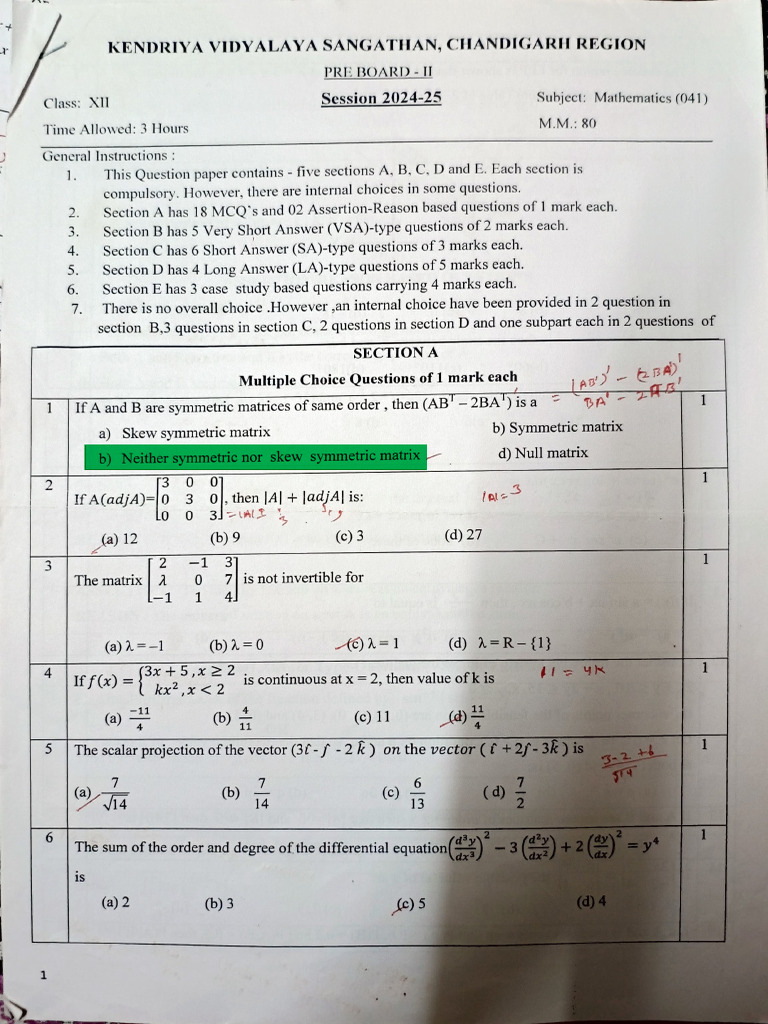 Maths Preboard 1 | PDF