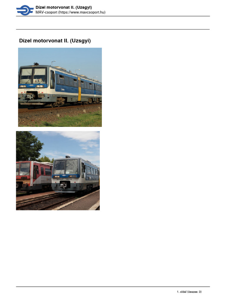 Mav-csoport - Dizel Motorvonat II. Uzsgyi - 2022-11-21 | PDF