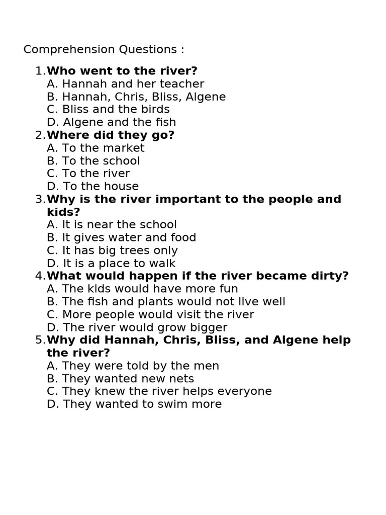 River Importance Comprehension Quiz | PDF