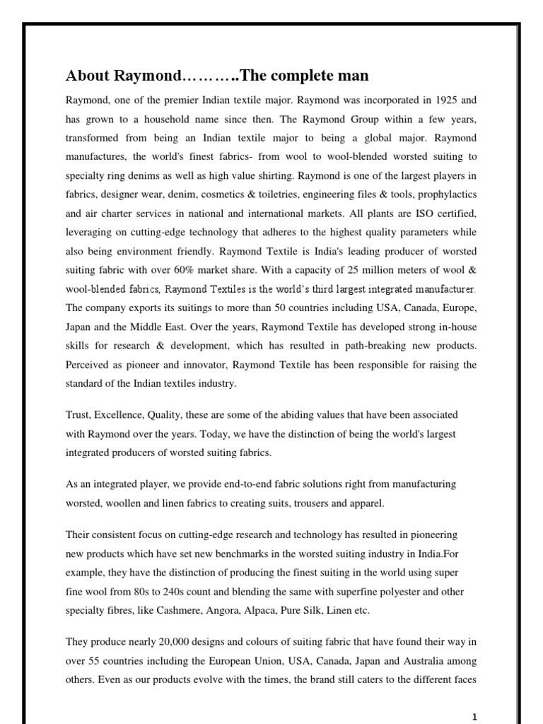 Raymond: The Complete Man's Brand | PDF | Brand | Product (Business)