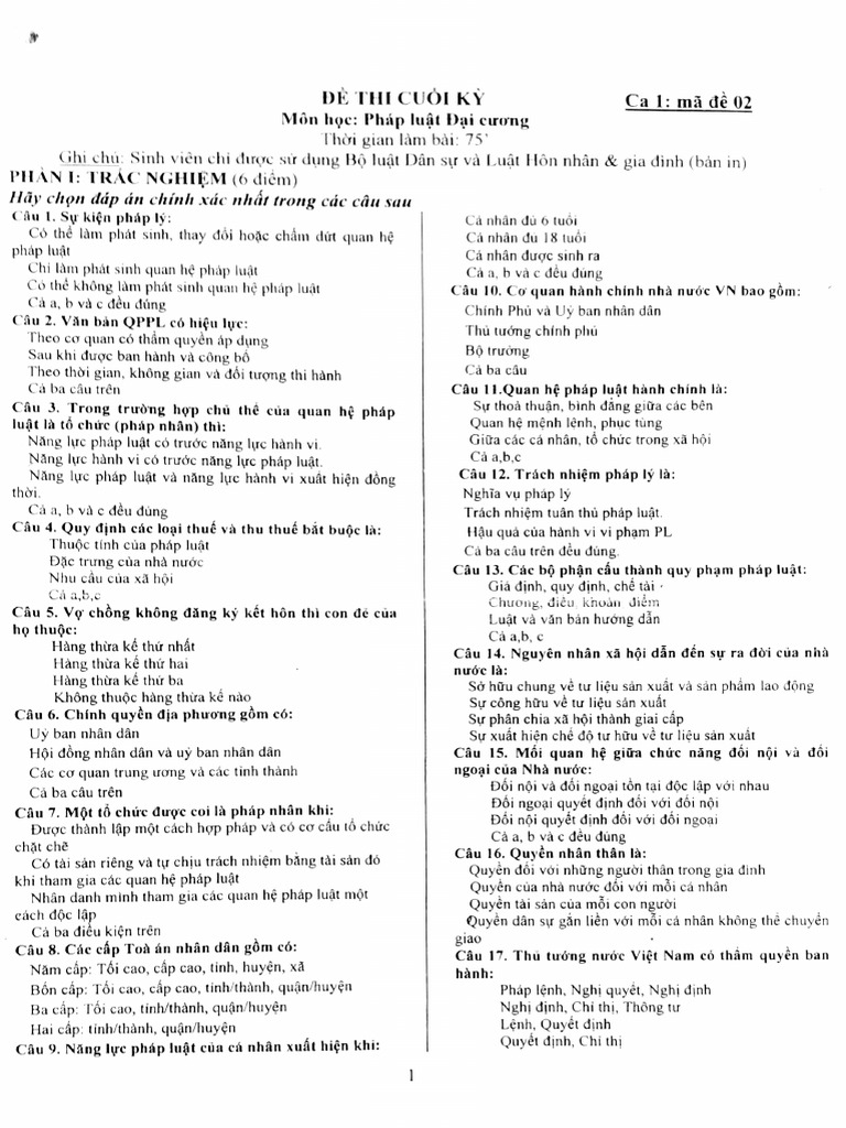 ĐỀ ÔN PLDC | PDF