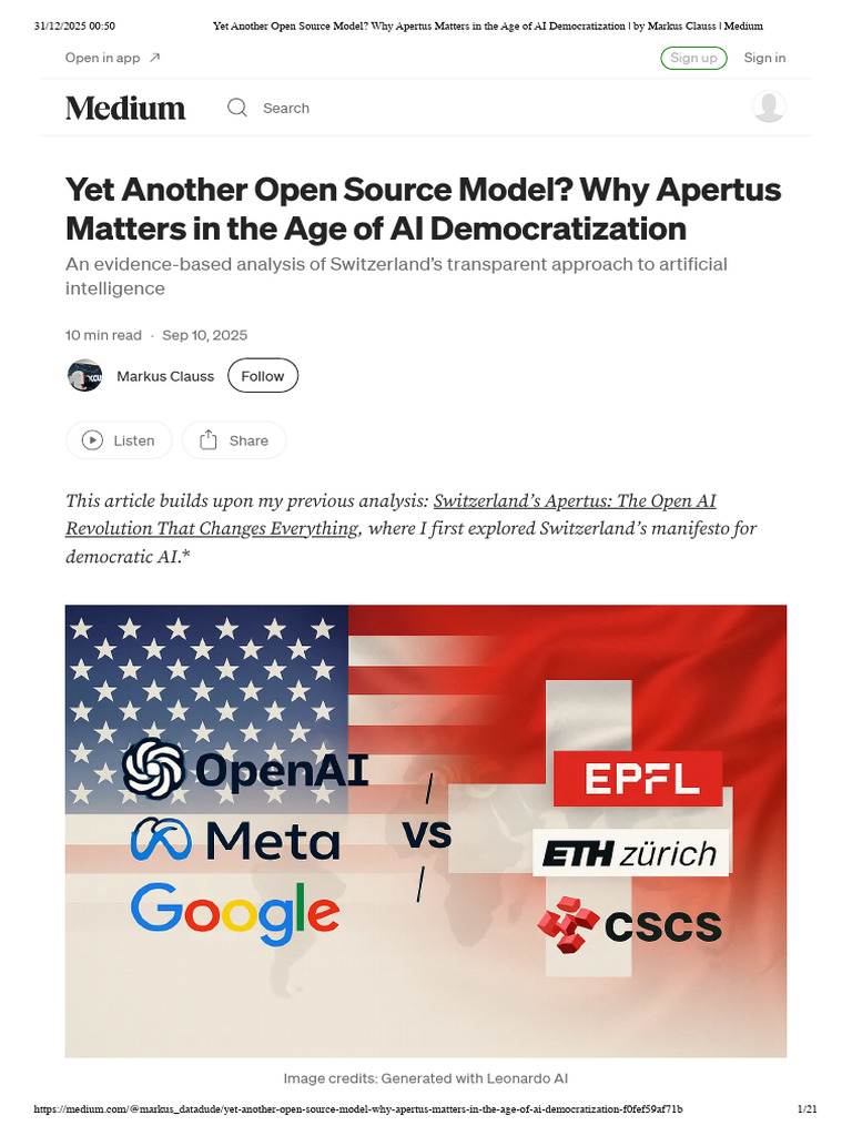 APERTUS - Yet Another Open Source Model - Why Apertus Matters in The ...