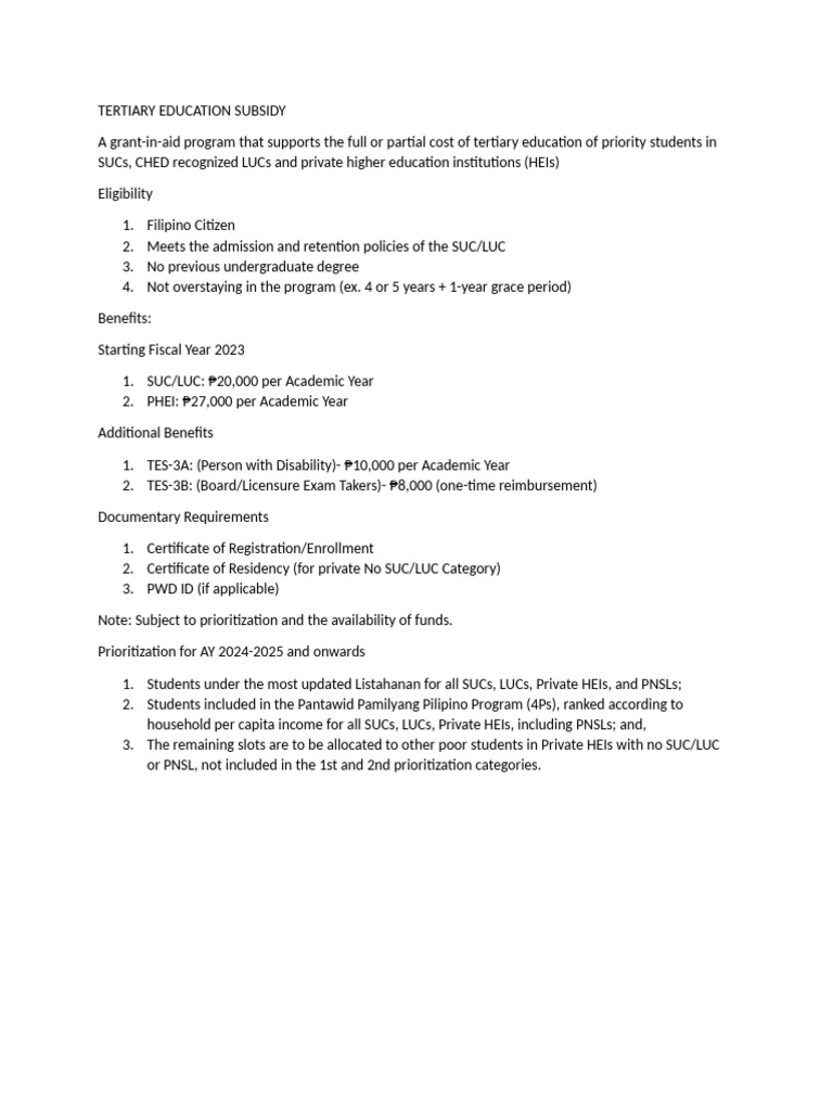 Tertiary Education Subsidy Program Guide | PDF