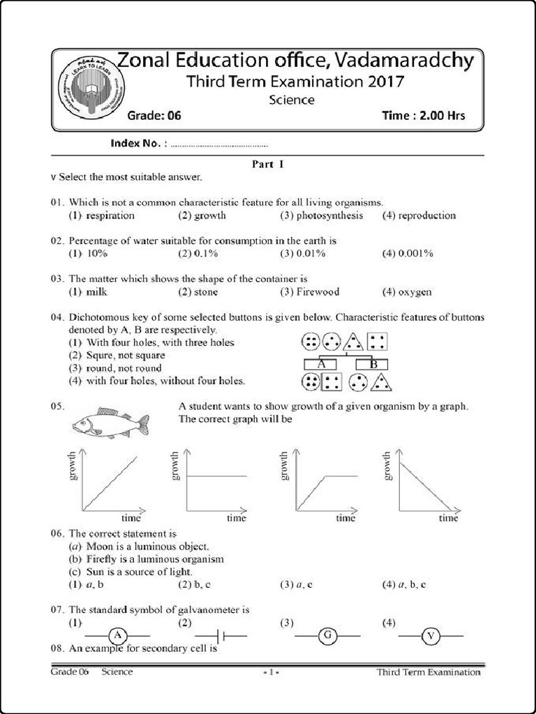 Grade 6 SCience Paper in English Medium | PDF