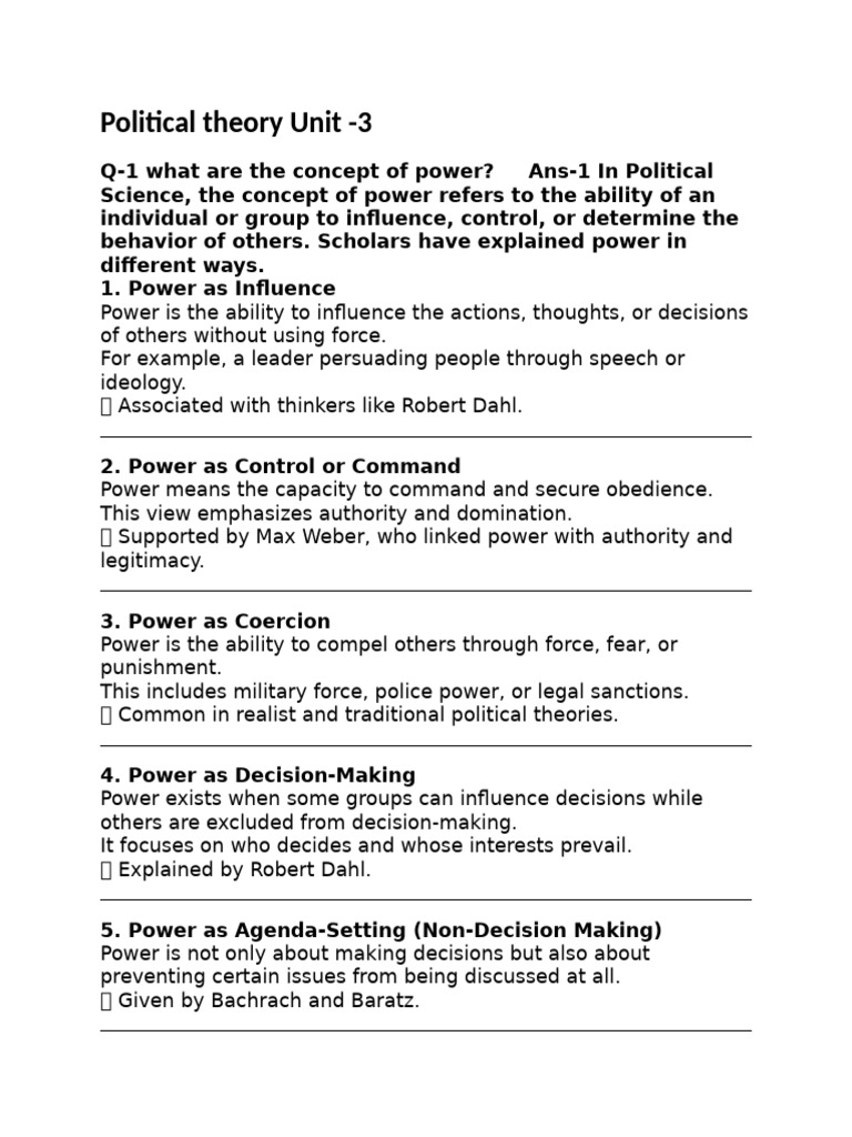 Political Theory Unit - 3 | PDF | Power (Social And Political ...