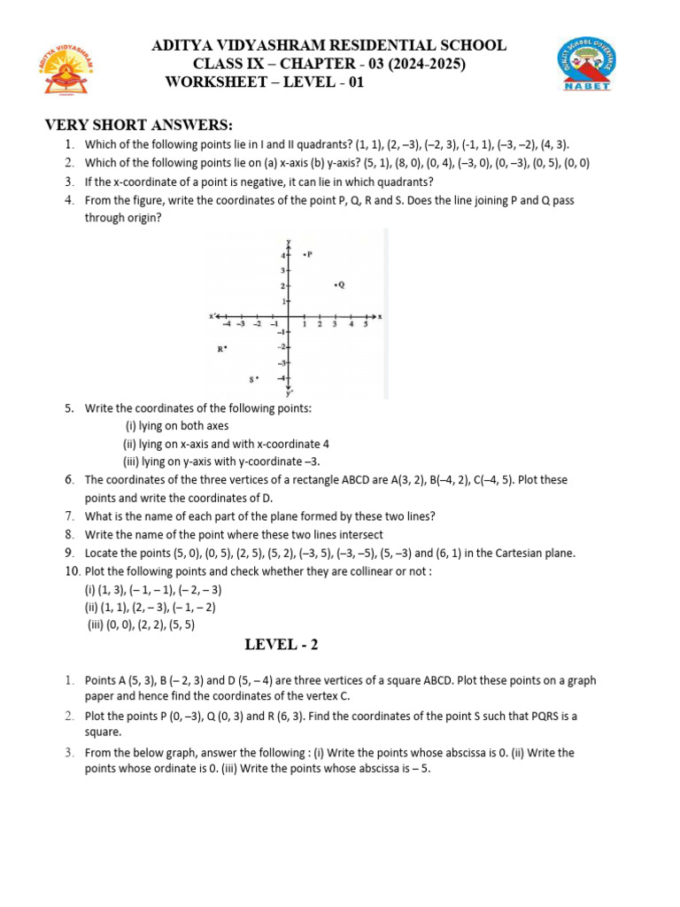 Class IX Cartesian Plane Worksheet | PDF