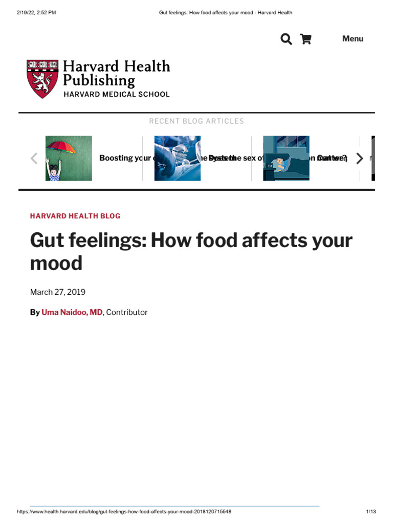 Gut Feelings - How Food Affects Your Mood - Harvard Health | PDF ...