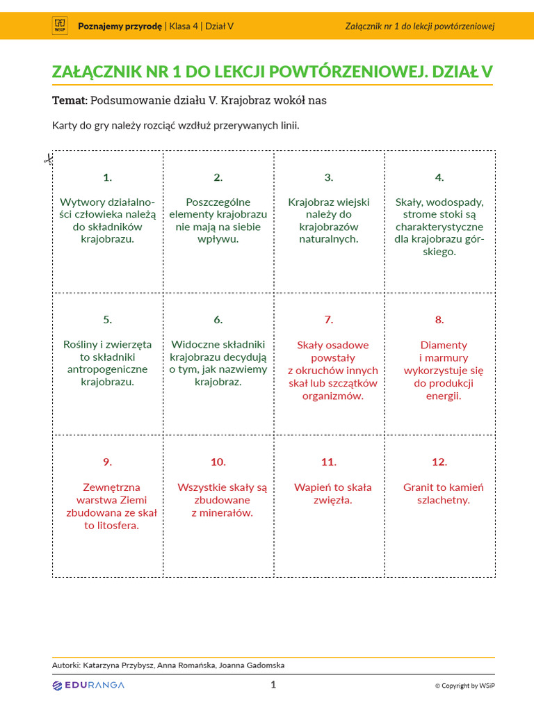 Przyr SP Pozn Przyr Kl 4 Zalacznik 1 Do Lekcji v.powtorzenie | PDF