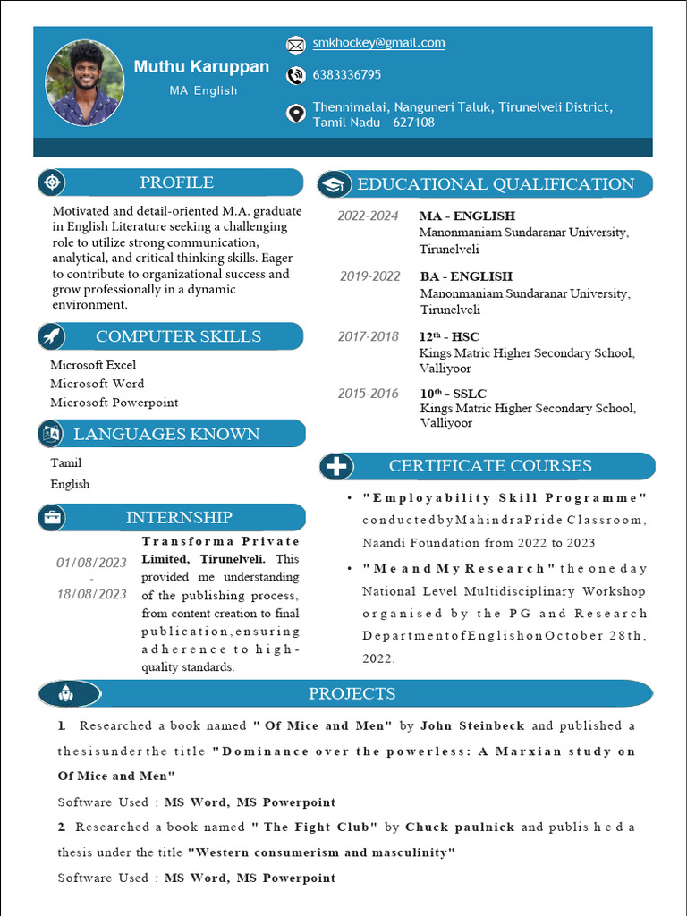 Muthu Karuppan S - Resume - 1 | PDF
