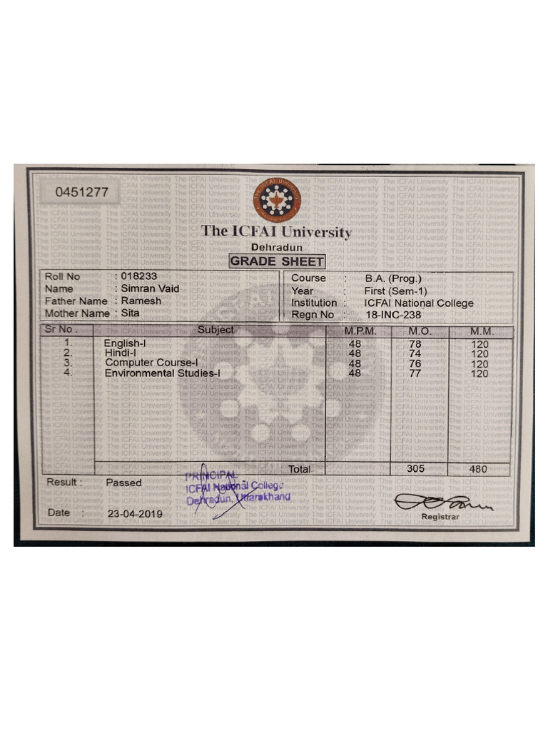 Marksheet All Semester | PDF