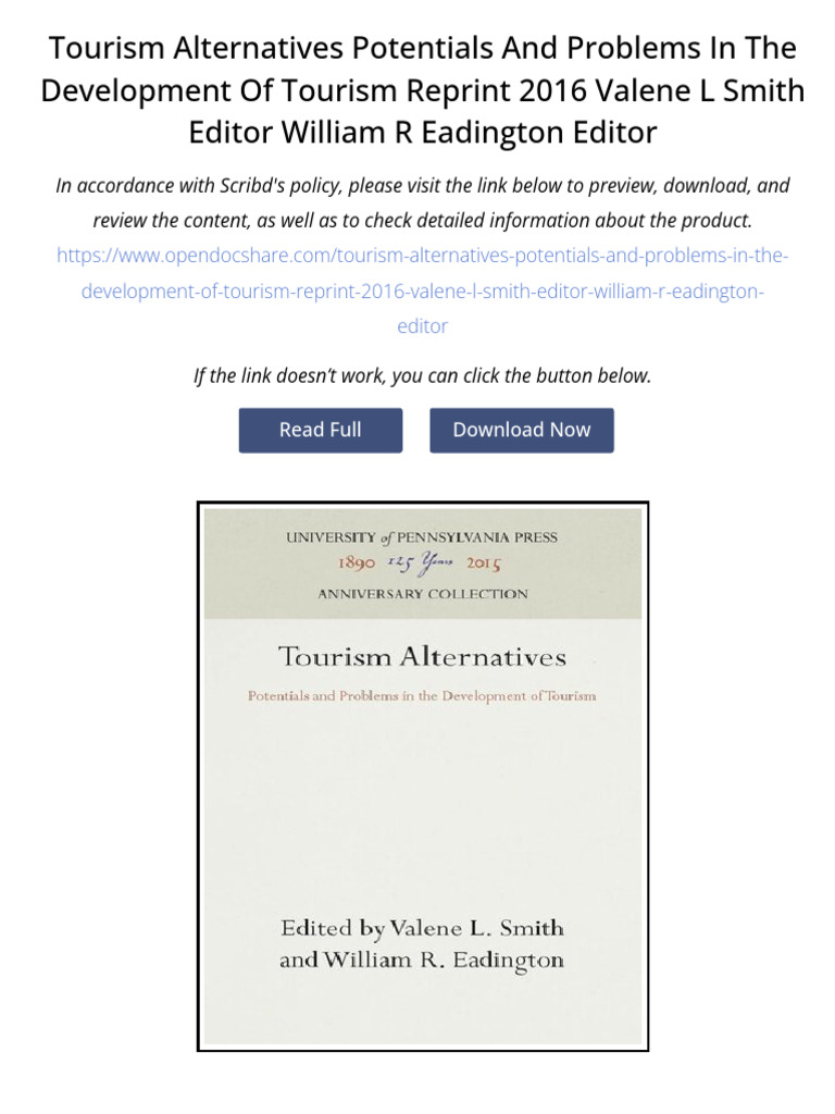 Tourism Alternatives Potentials And Problems In The Development Of ...