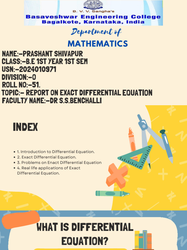 1. Introduction to Differential Equation. 2. Exact Differential ...
