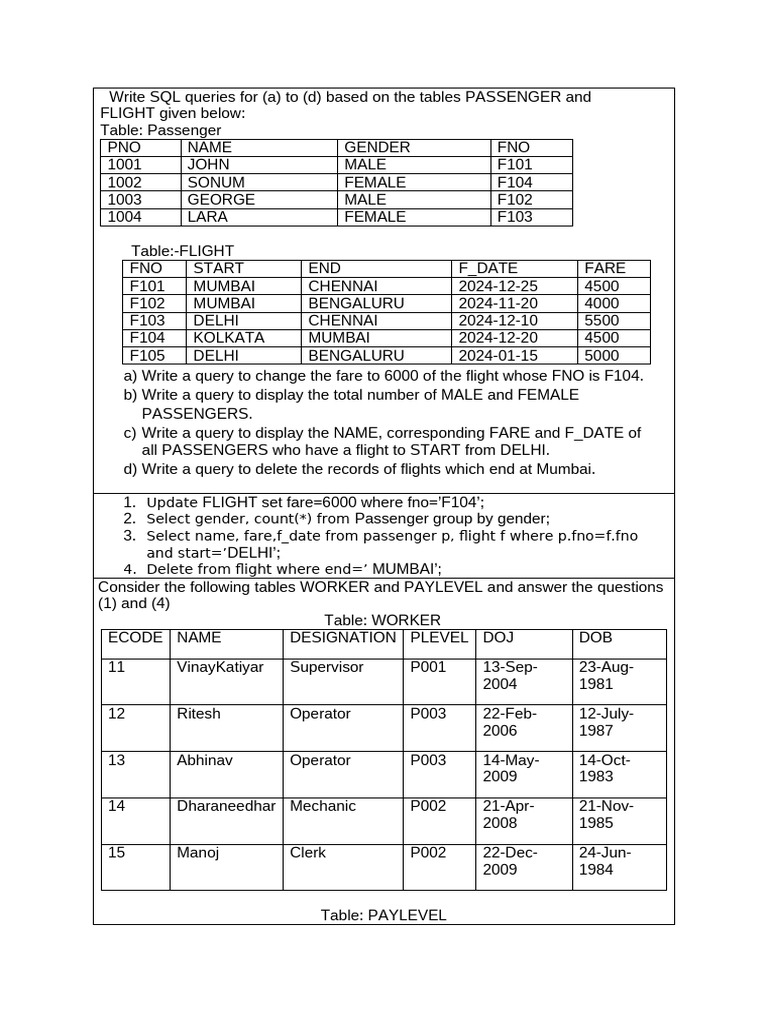 SQL Queries for Passenger and Worker Tables | PDF | Information ...