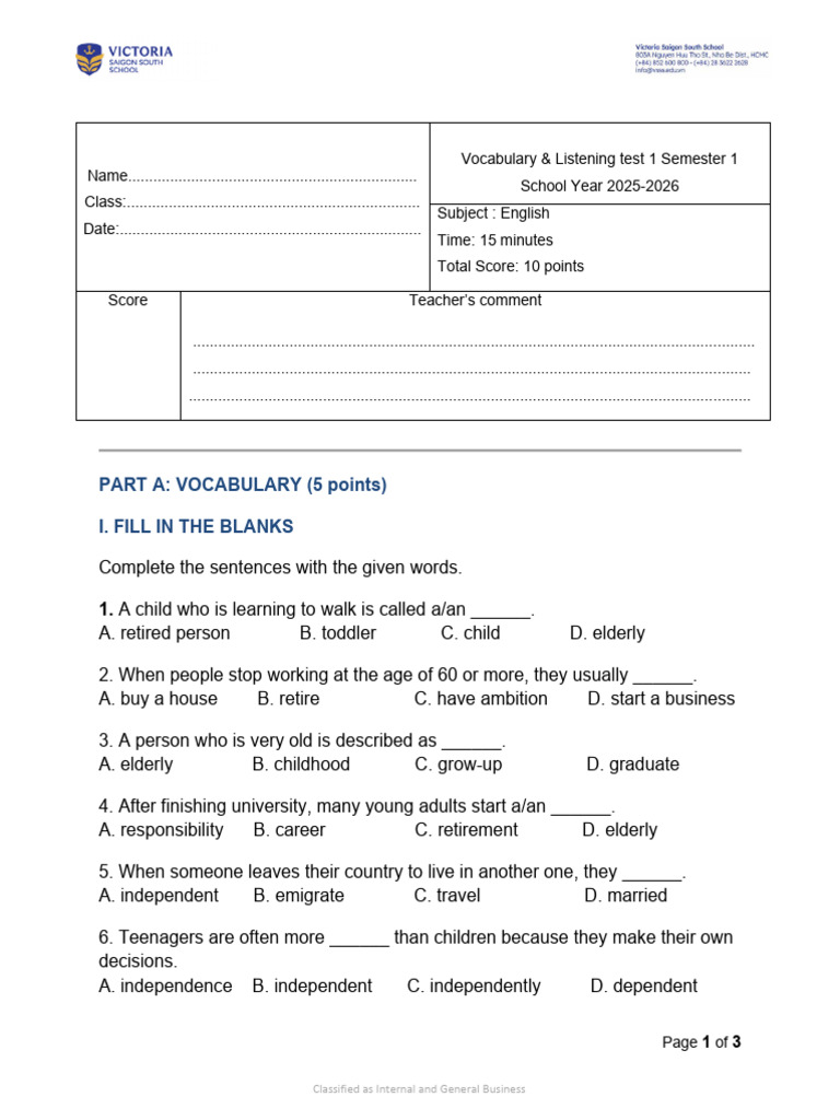 Vocabulary & Listening Test for English | PDF | Millennials | Human ...