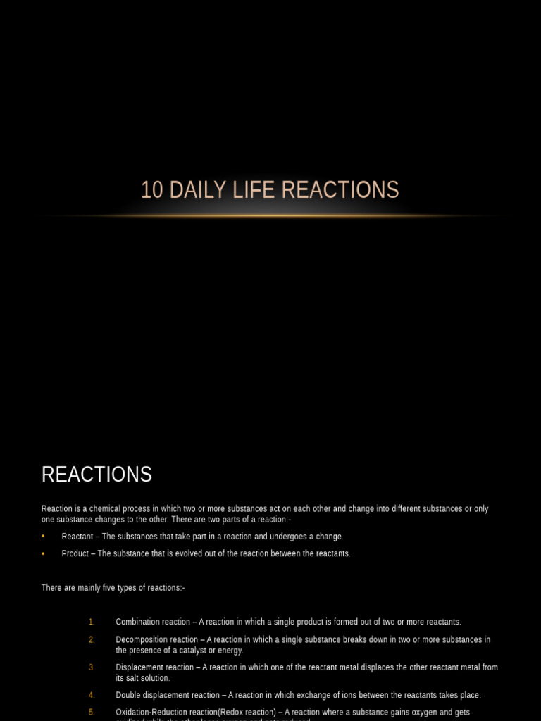 10 Daily Life Reactions | PDF | Chemical Reactions | Redox