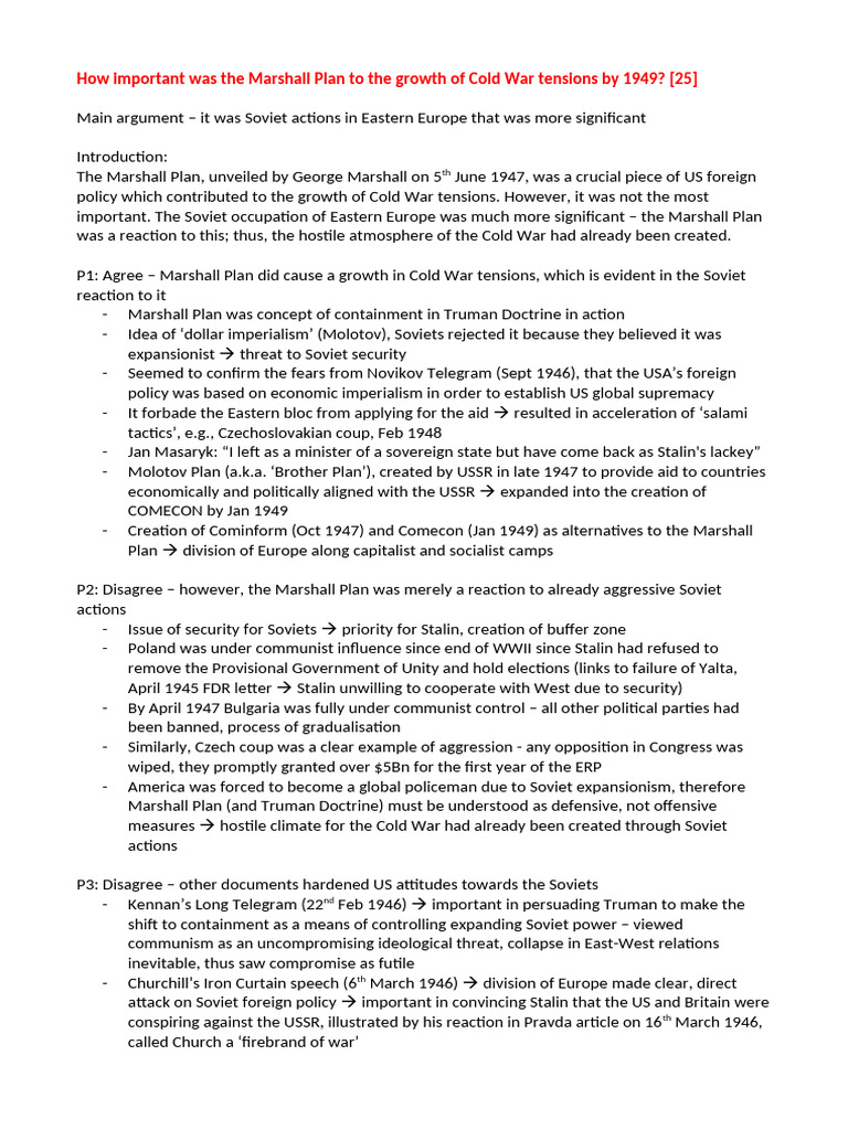 Marshall Plan's Role in Cold War Tensions | PDF | Marshall Plan | Cold War