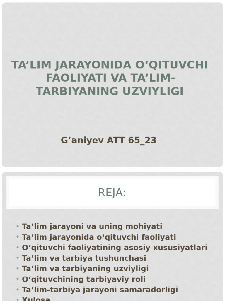 G’Aniyev ATT 65_23 (Taqdimot) | PDF