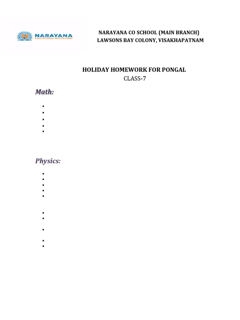 Class 7 Holiday Homework | PDF | Mirror | Reflection (Physics)