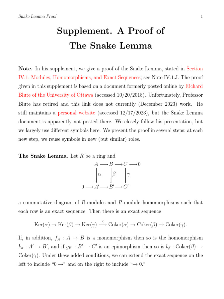 Snake Lemma | PDF | Algebra | Category Theory