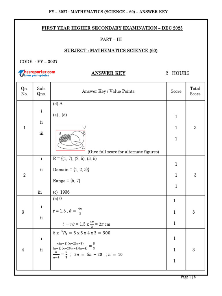 Mathematics FY-3027 Answer Key | PDF | Mathematics | Equations