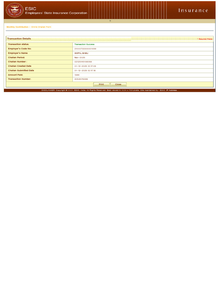 ESIC Challan | PDF
