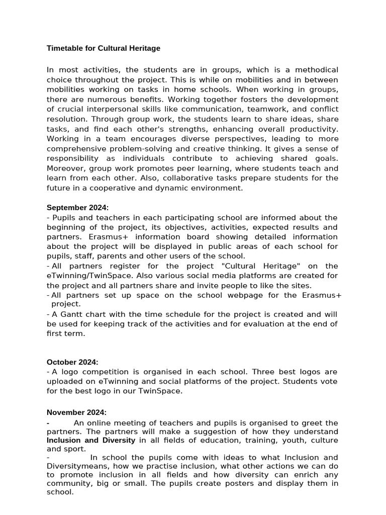 Cultural Heritage Project Timetable | PDF | Hans Christian Andersen ...