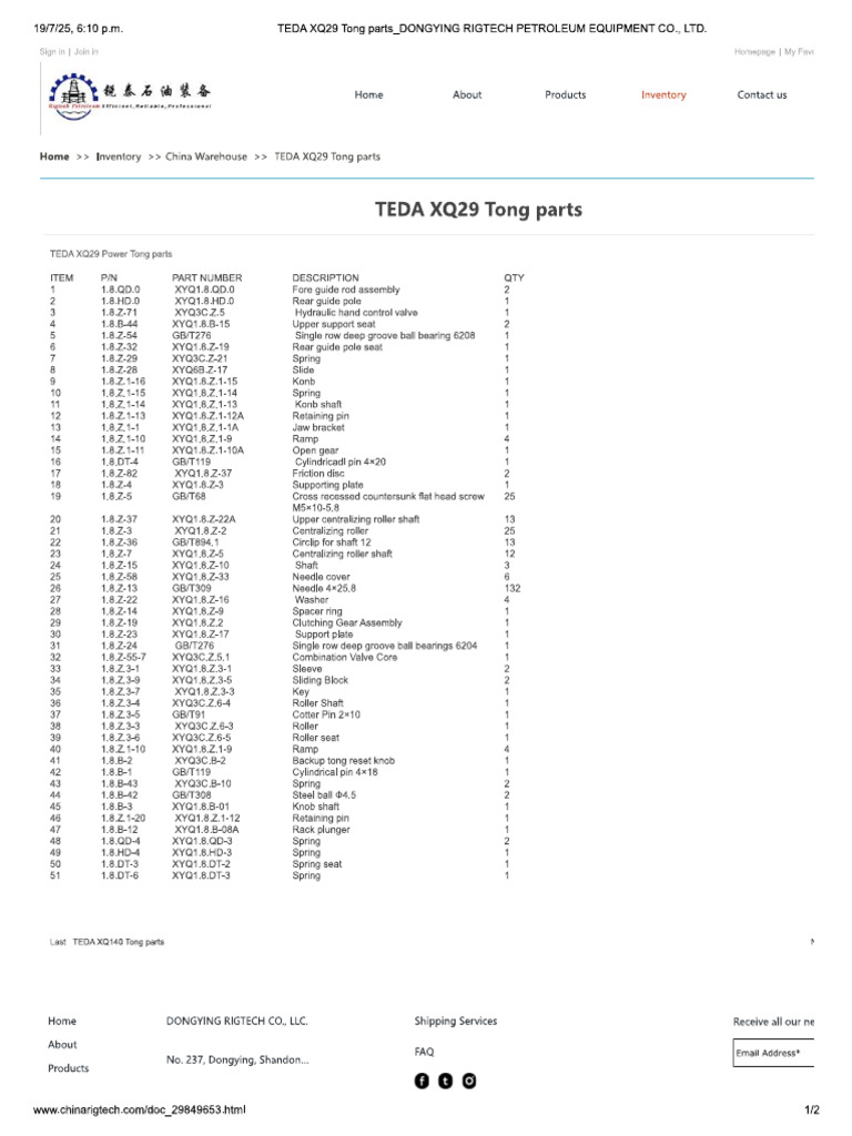 TEDA XQ29 Tong Parts | PDF