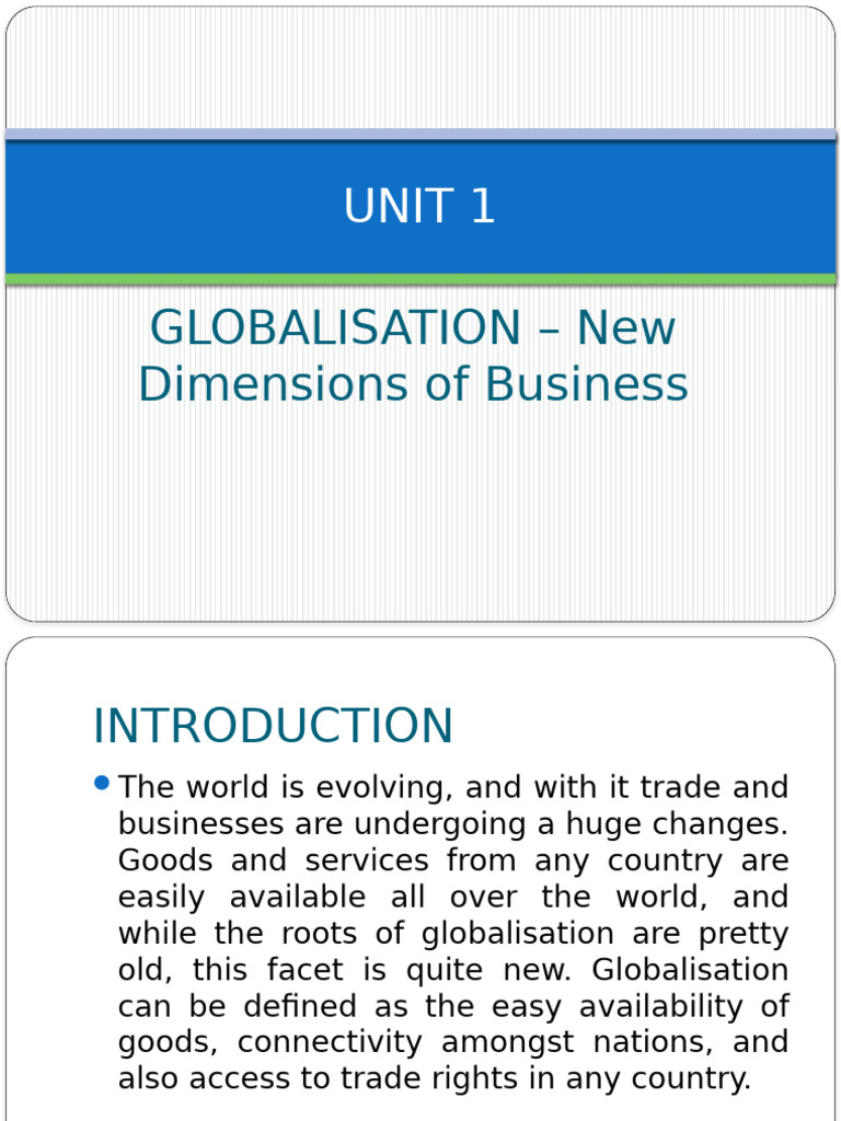 Unit 1 Globalisation- New Dimension of Bus. | PDF | Globalization ...