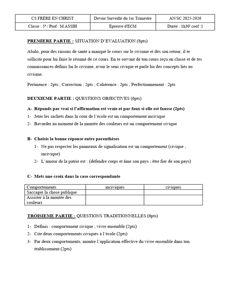 Évaluation sur le civisme et la démocratie | PDF | Démocratie ...