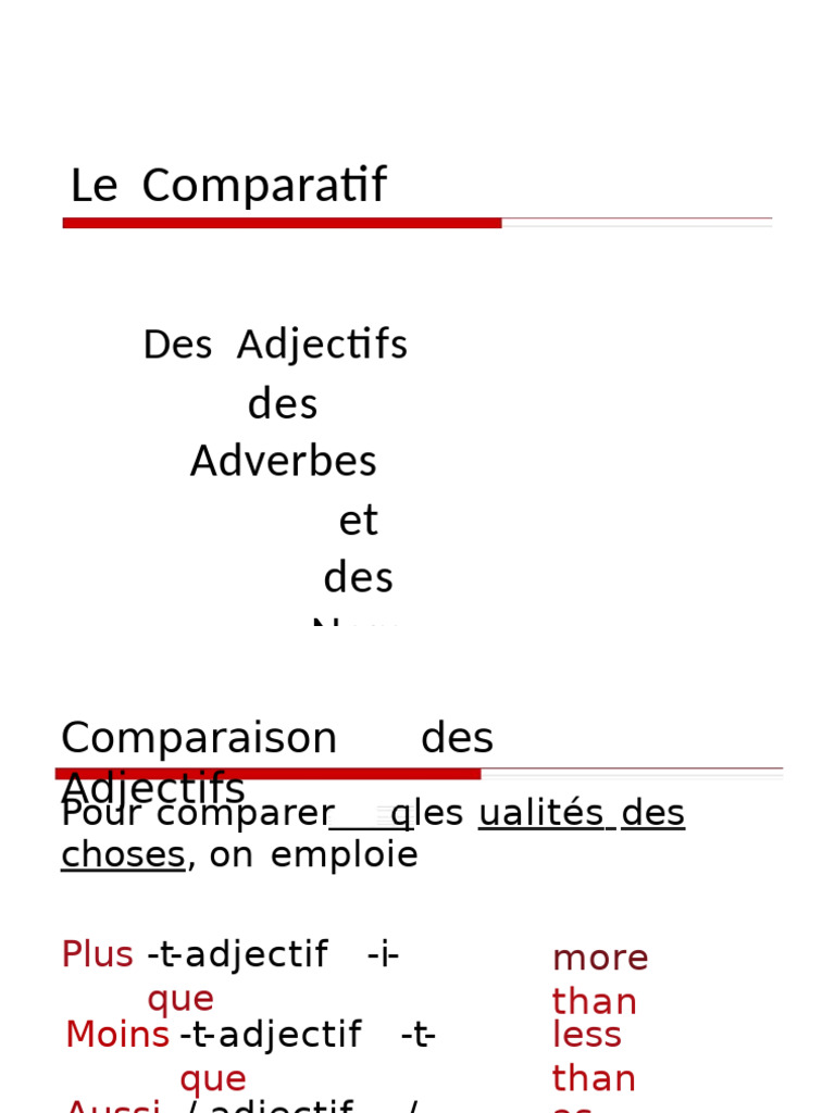 Comparaison des Adjectifs et Adverbes | PDF | Adverbe | Linguistique