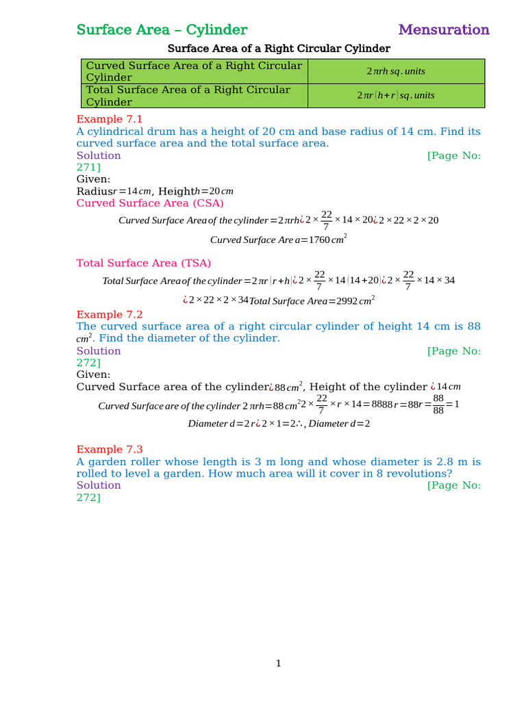 Surface Area Calculations for Cylinders | PDF
