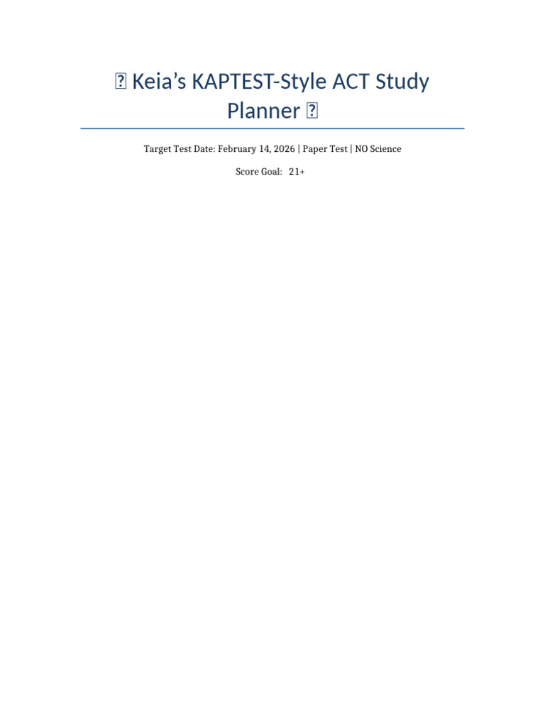 Keia ACT KAPTEST Study Planner | PDF