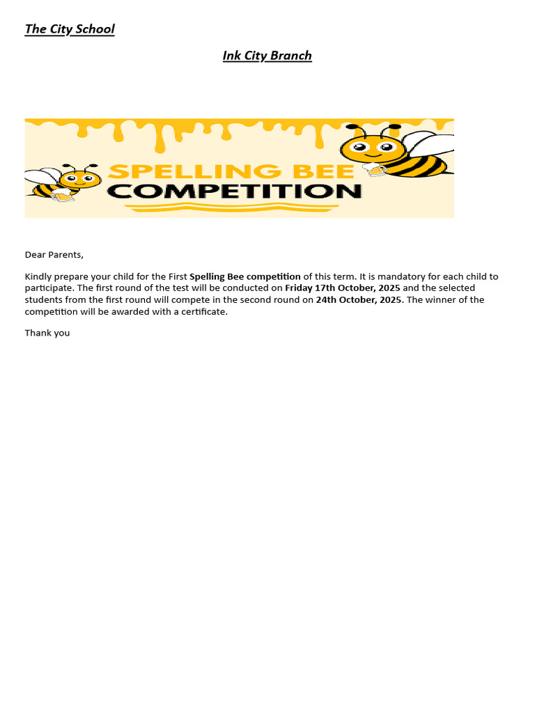 First Spelling Bee Competition Details | PDF