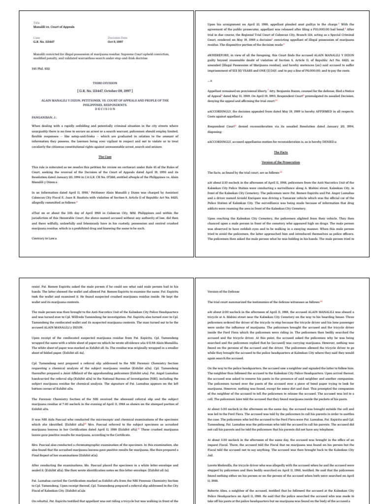 G.R. No. 113447 - Manalili vs. Court of Appeals | PDF | Search And ...