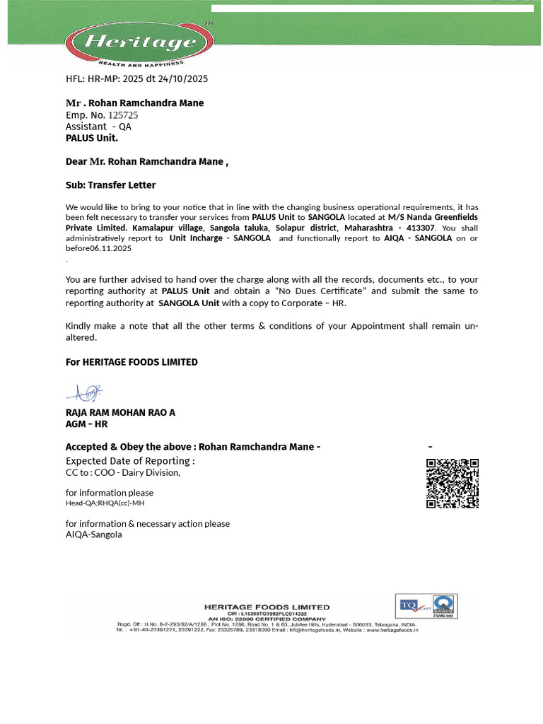 Transfer Letter (2) (1) | PDF