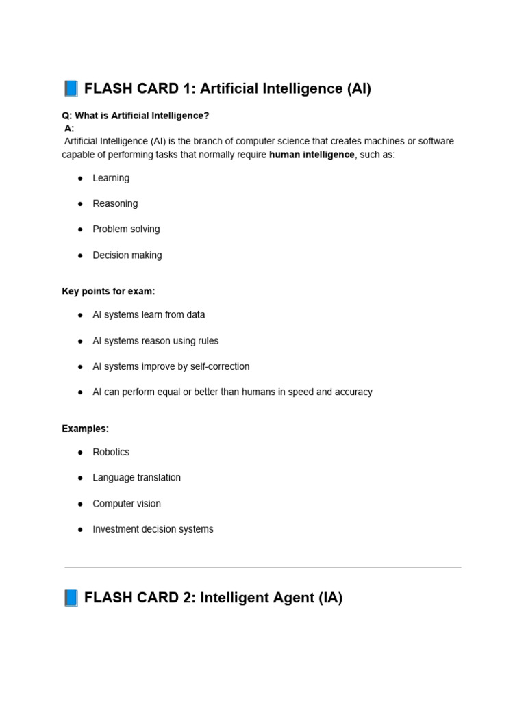 Unit 1 AI FLash | PDF | Artificial Intelligence | Intelligence (AI ...