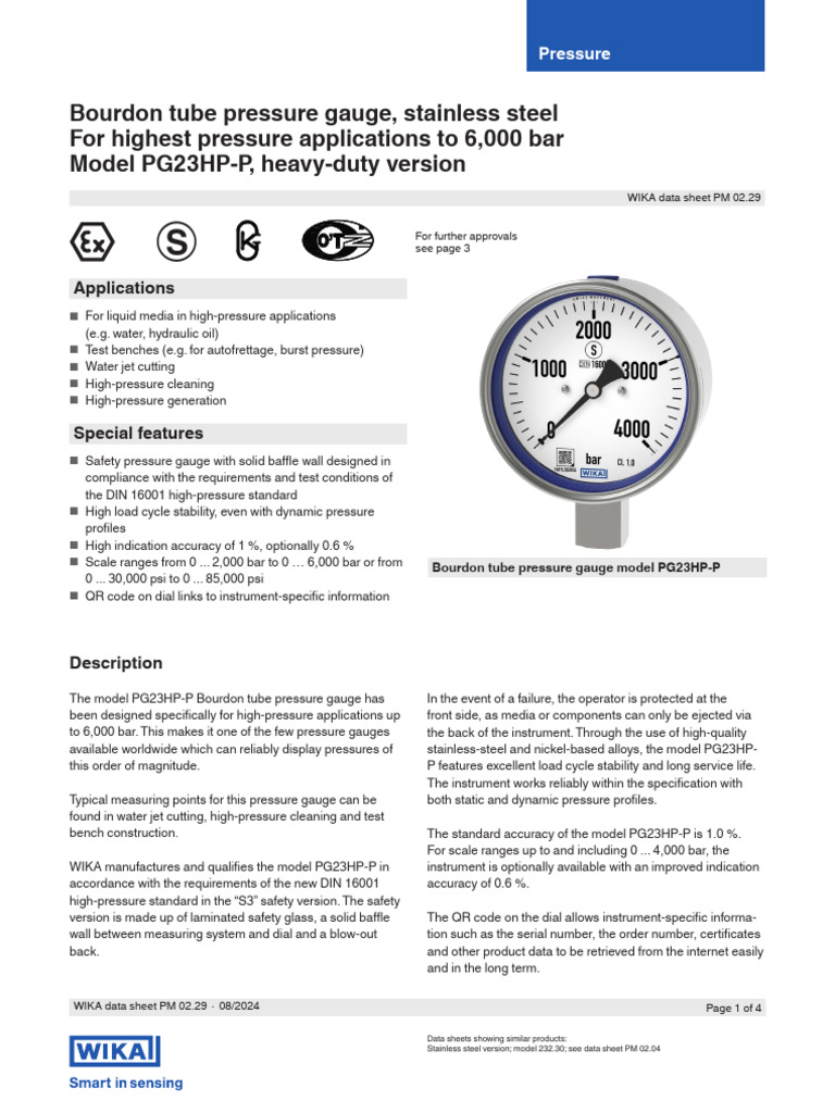 High-Pressure Bourdon Gauge PG23HP-P | PDF | Pressure Measurement ...