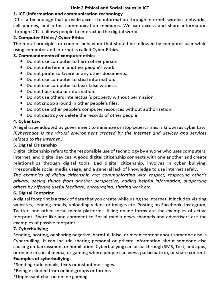 Unit 2 Ethical and Social Issues in ICT | PDF | Popular Culture & Media ...